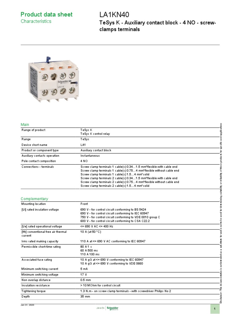 TeSys K - LA1KN40 | PDF | Fuse (Electrical) | Electrical Engineering