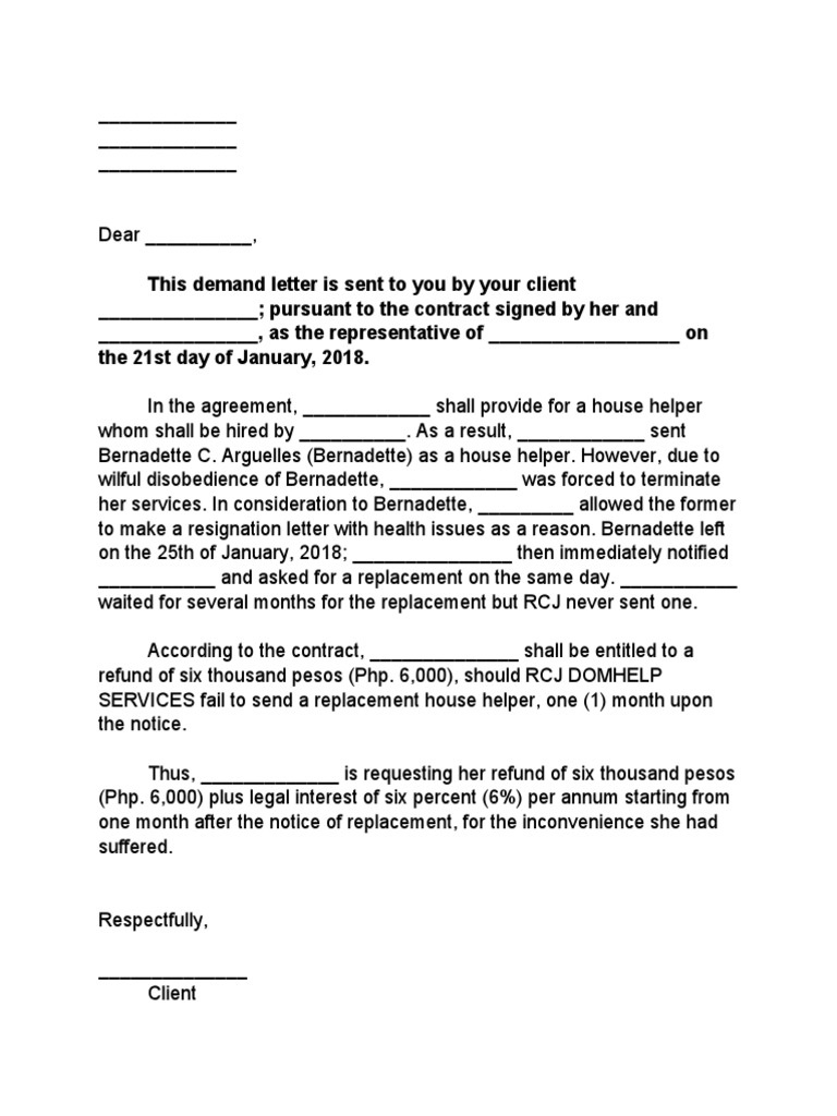 Sample Demand Letter