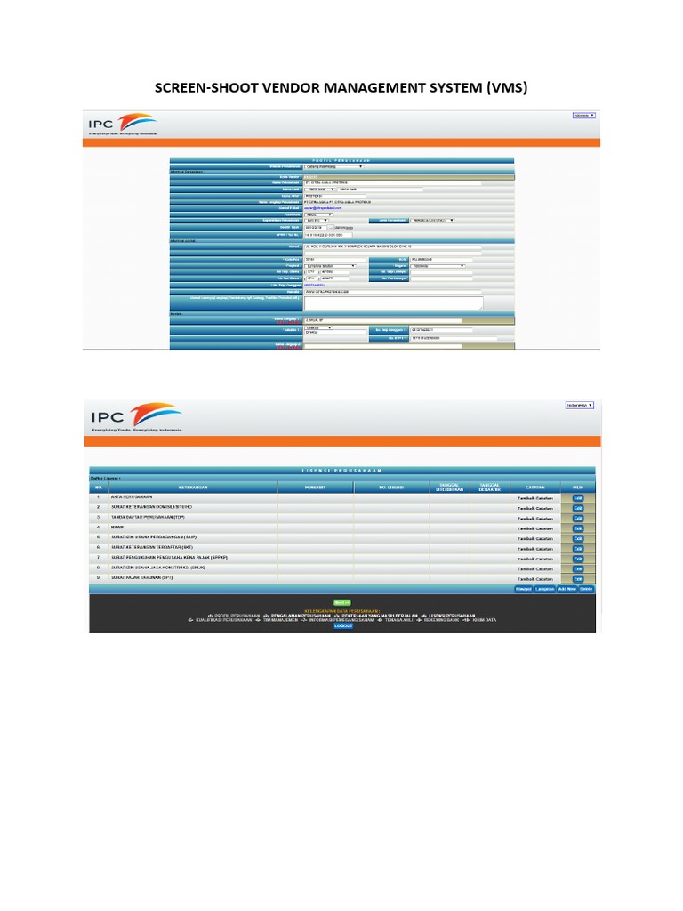 Screen-Shoot Vendor Management System (VMS) | PDF