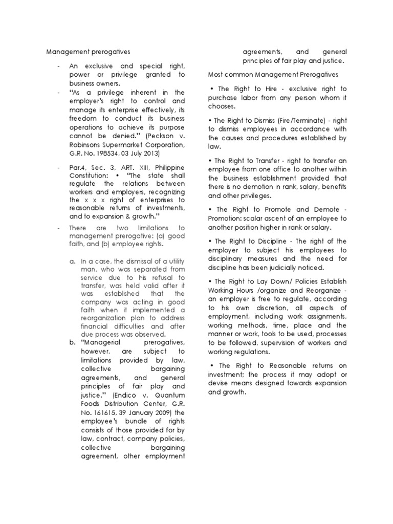 Management Prerogatives | PDF | Labor | Employment