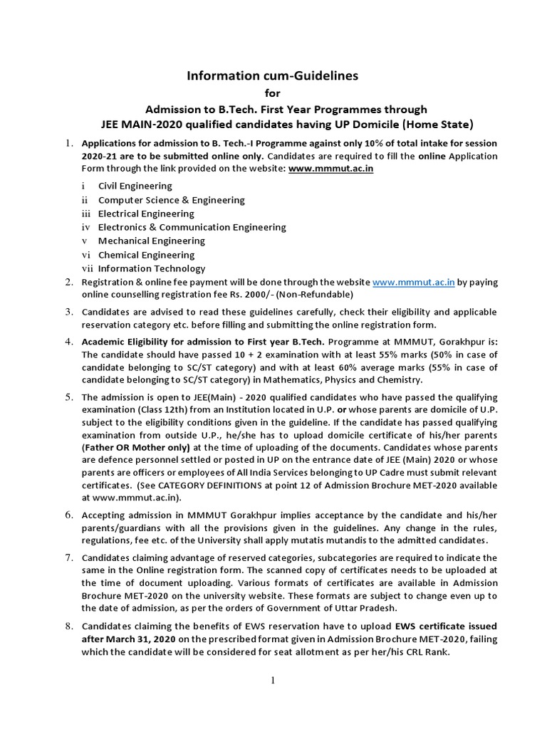 Guidelines - MMMUT Counselling | PDF | University And College Admission ...