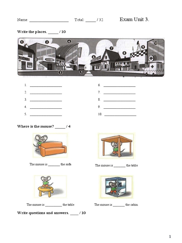 Unit 3 Exam: Places and Questions | PDF | Teaching Methods & Materials