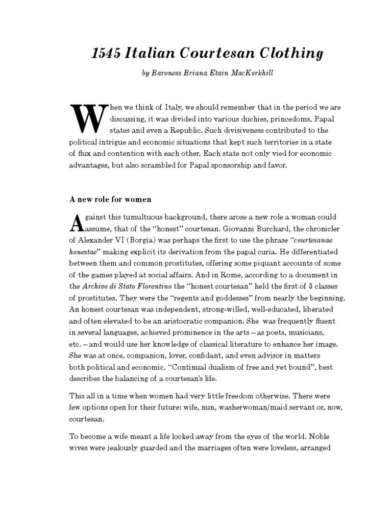 1545 Italian Courtesan Clothing Documentation | PDF | Necklace | Corset