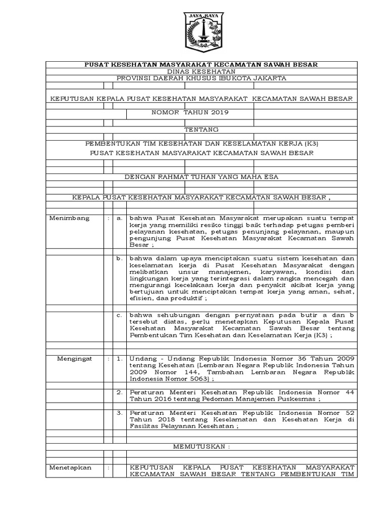 SK Pembentukan Tim K3 + Lampiran | PDF