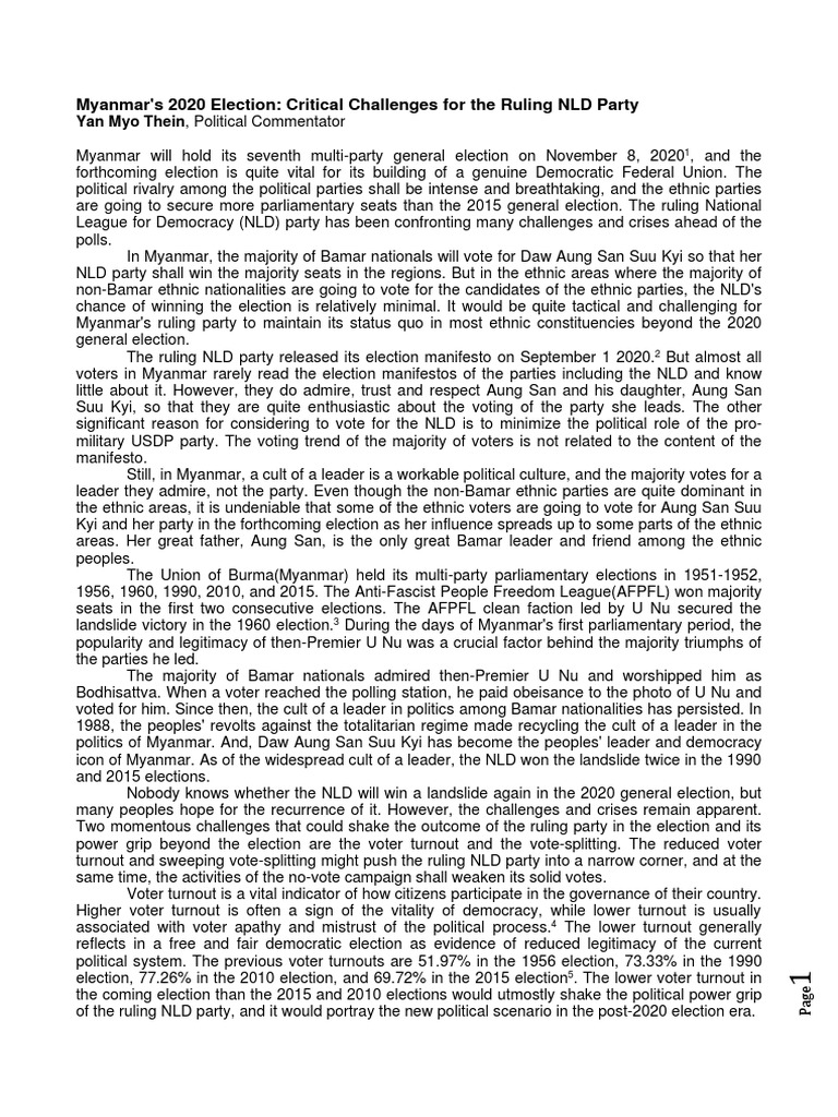 Critical Challenges For The Ruling NLD Party in 2020 GE | PDF