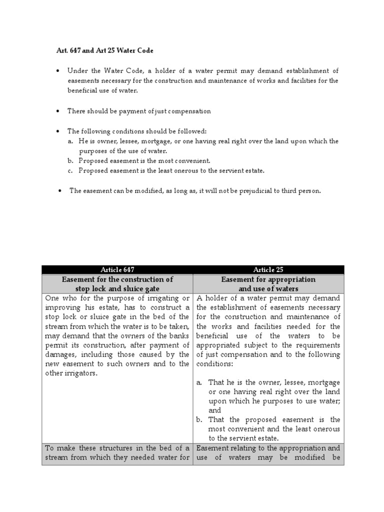 Art. 647 and Art 25 Water Code EXPLANATION | PDF | Easement | Damages