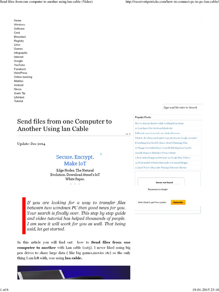 Send Files From One Computer To Another Using Lan Cable (Video) | PDF