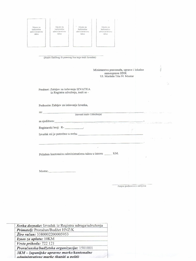 Zahtjev Za Izdavanje Izvoda Iz Registra Udruzenja | PDF