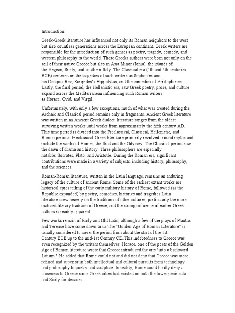 Greek and Roman Literature: A Brief Introduction | PDF | Ancient Greek ...