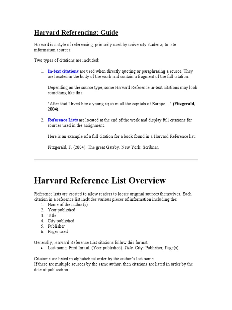 Harvard Reference List Overview | PDF | Citation | The Great Gatsby