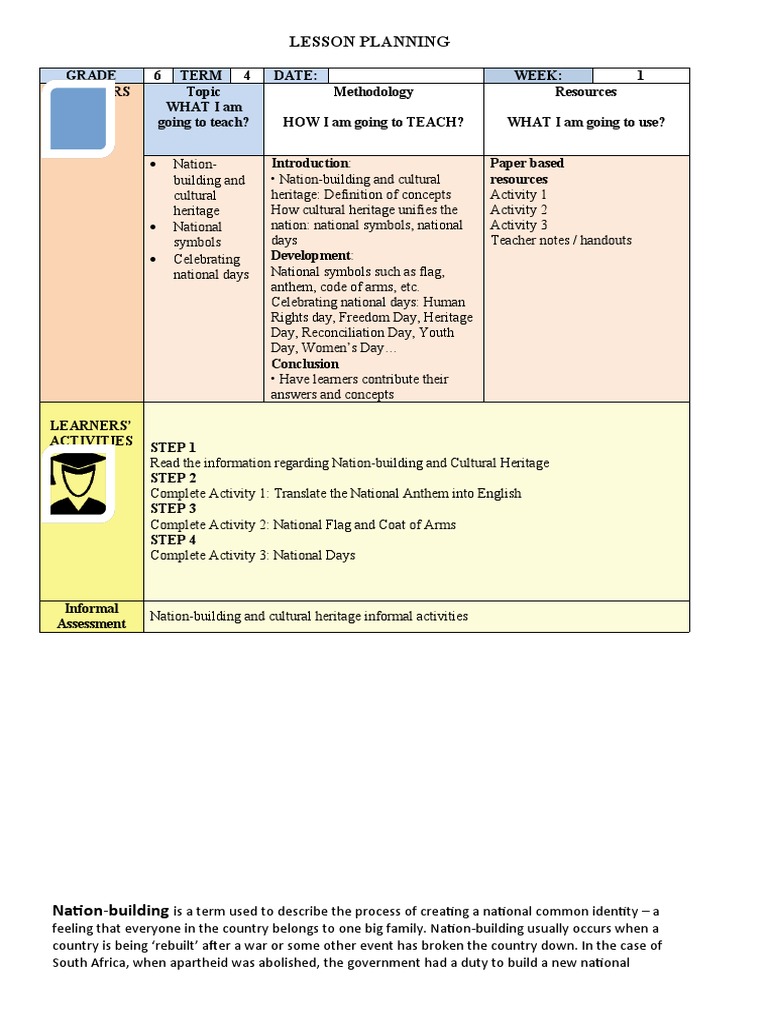 Lesson Plan Life Skills Term 4 W1 | PDF | Flag | Traditions