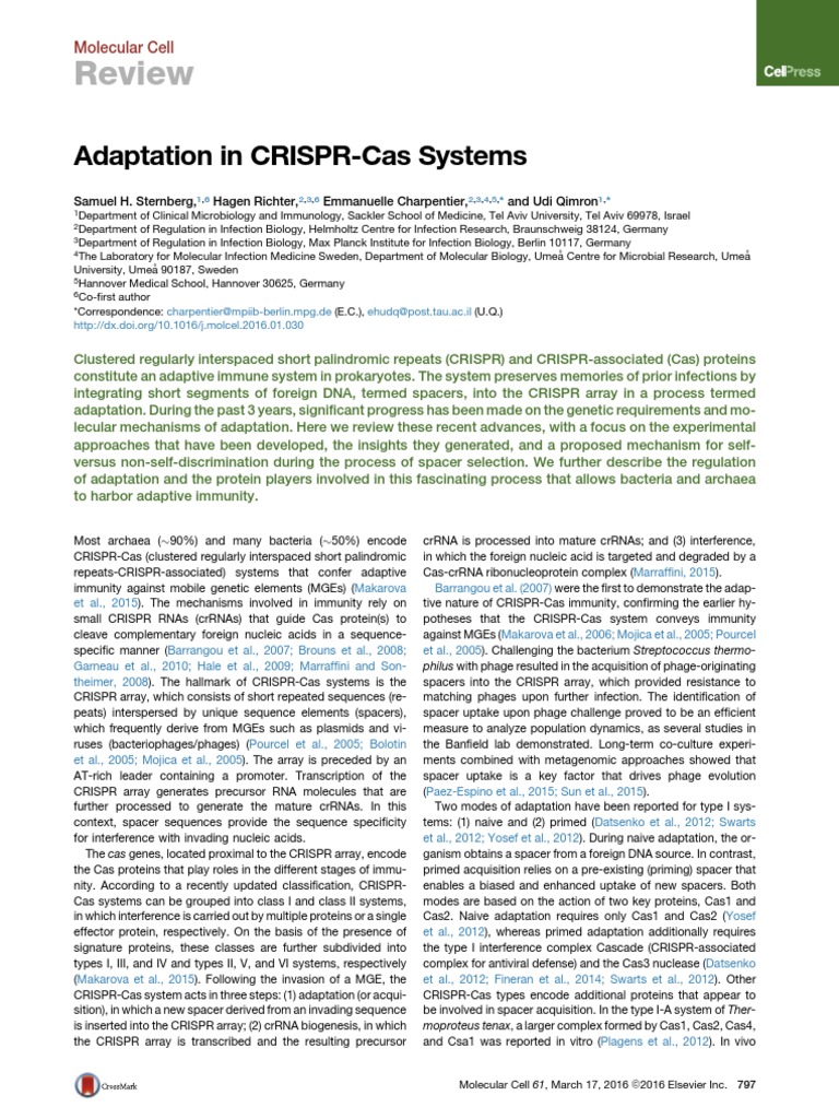 Adaptation in CRISPR-Cas Systems | PDF | Crispr | Polymerase Chain Reaction