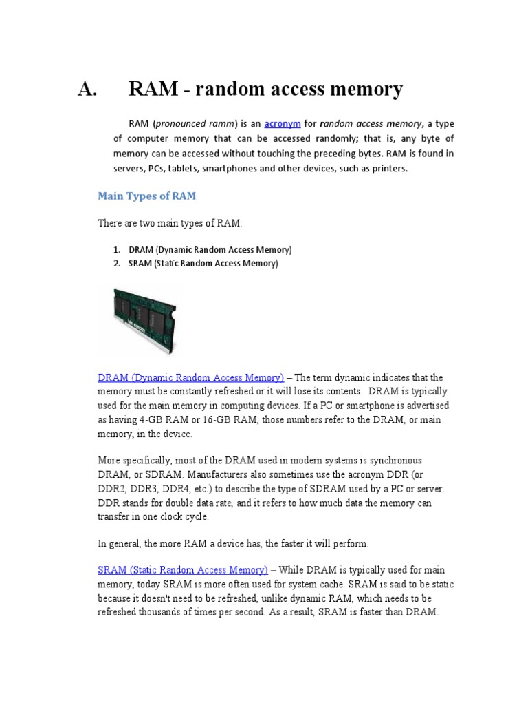 A. RAM - Random Access Memory: Main Types of RAM | PDF | Hard Disk ...