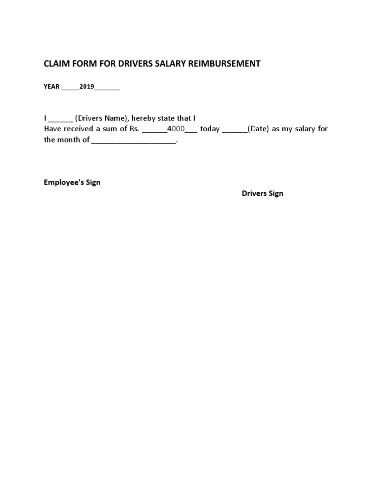 Claim Form For Drivers Salary Reimbursement | PDF