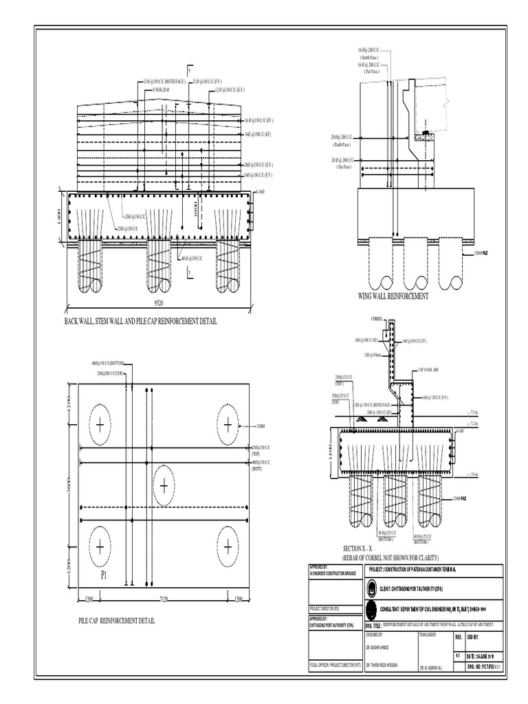 Wing Wall Reinforcement: Pile Cap Reinforcement Detail | PDF