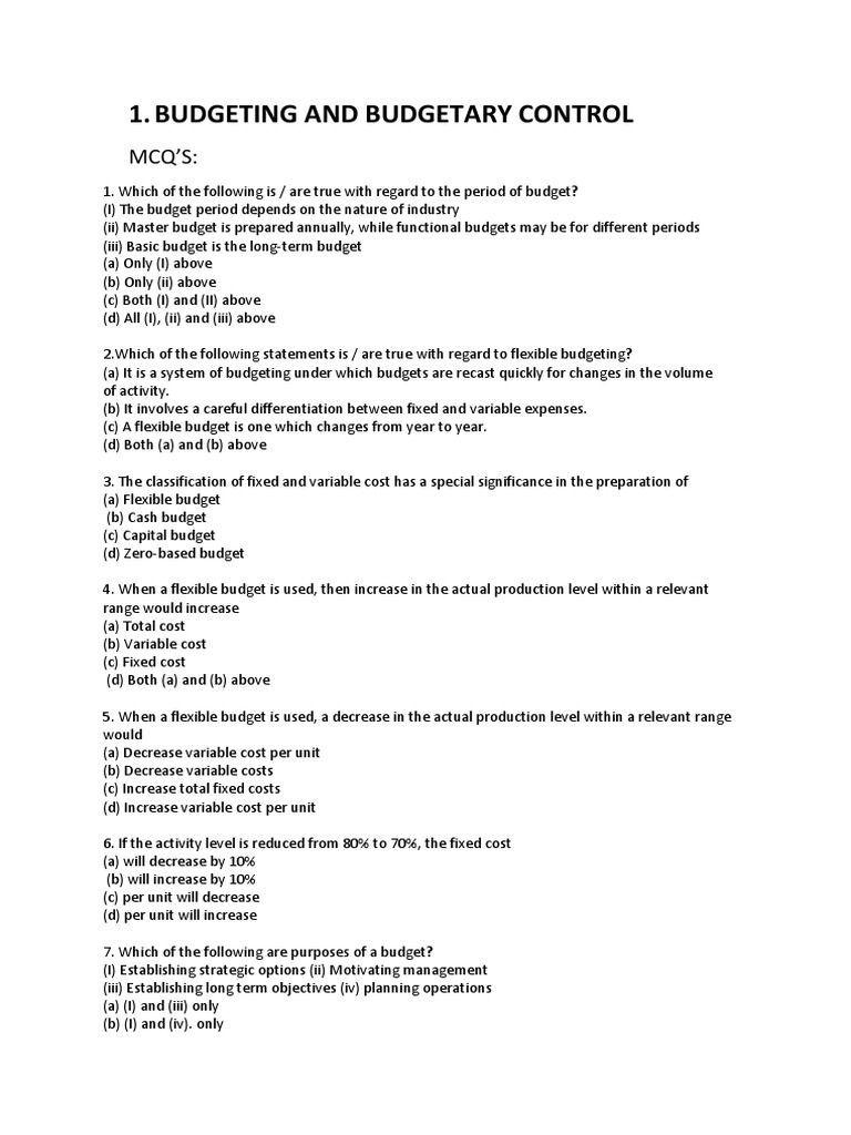 Mastering Budgeting and Costing Concepts through Multiple Choice ...
