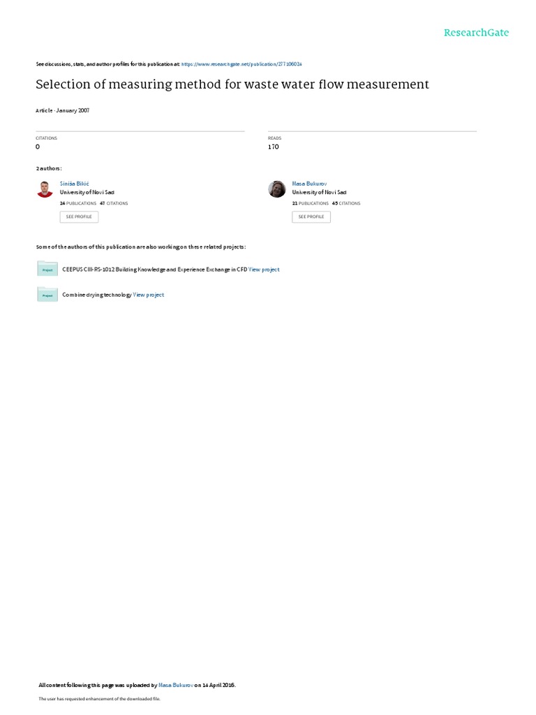 Selection of Measuring Method For Waste Water Flow PDF | PDF | Bodies ...