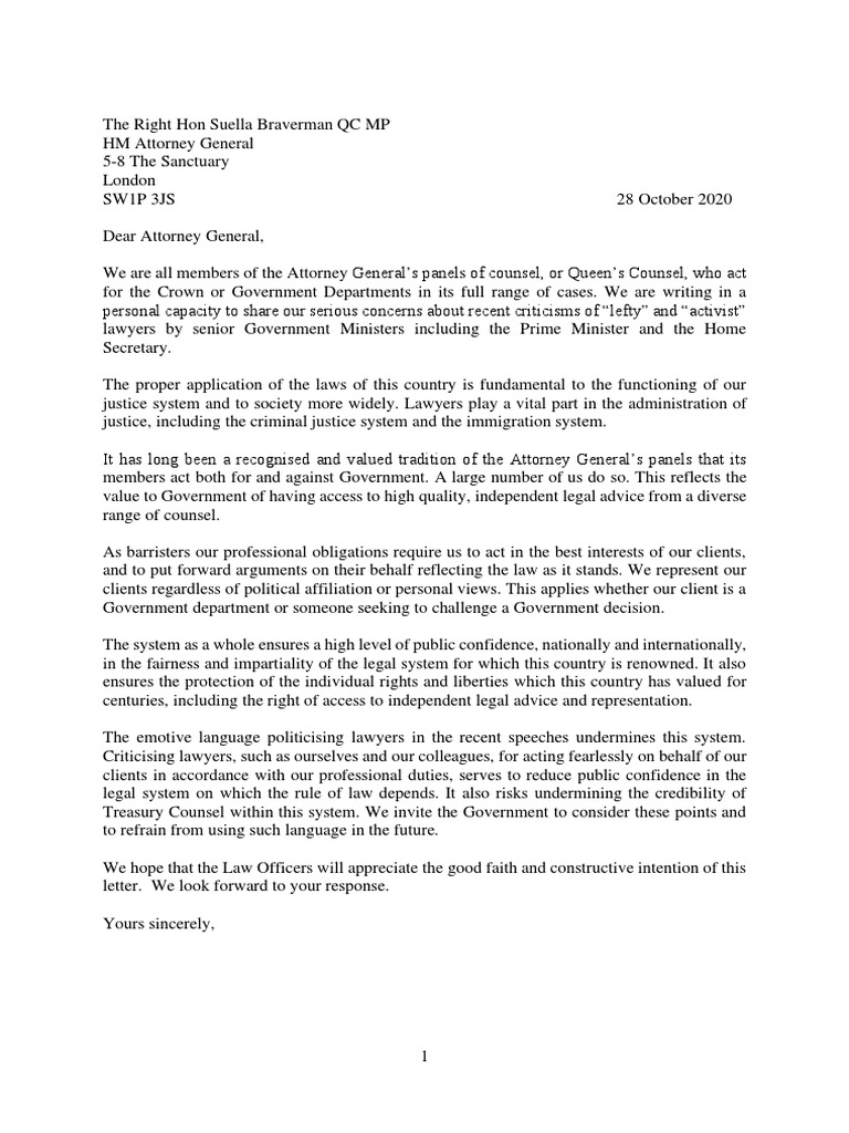 Letter To Attorney General 28.10.20 | Download Free PDF | Barrister ...