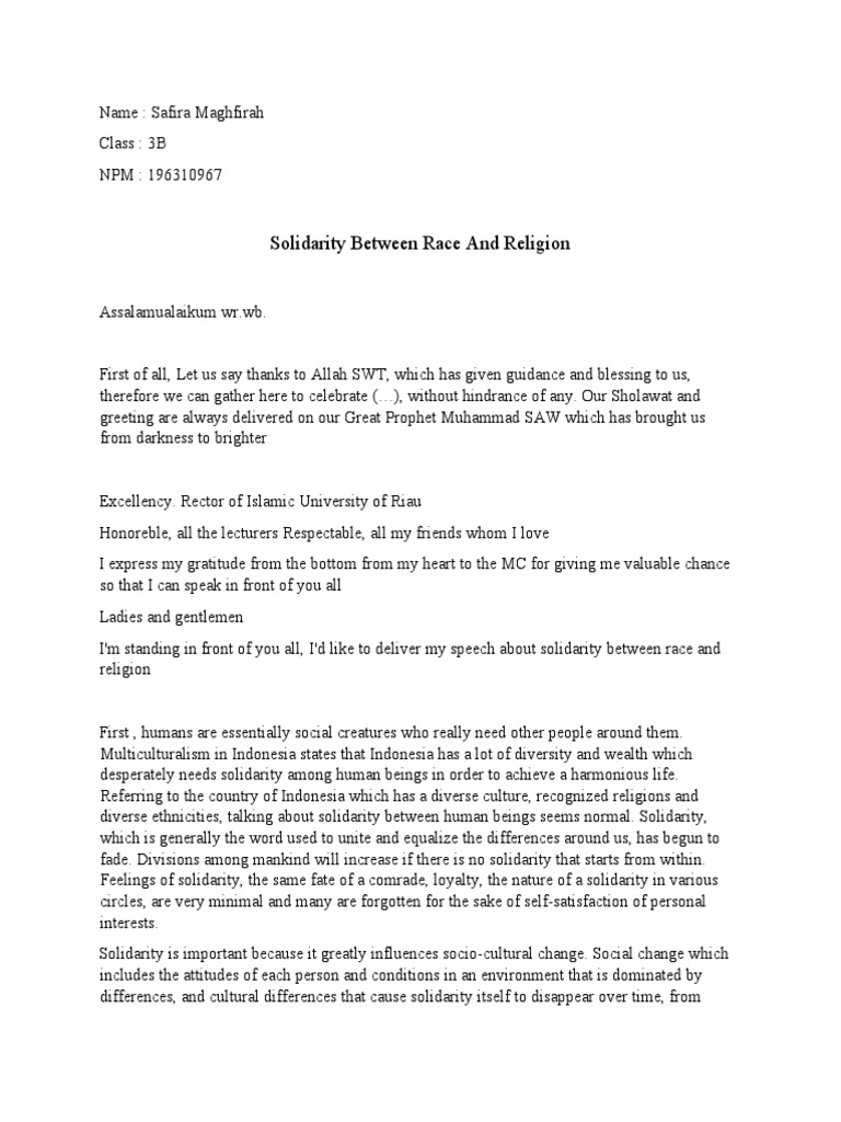Solidarity Between Race and Religion | PDF | Solidarity | Multiculturalism
