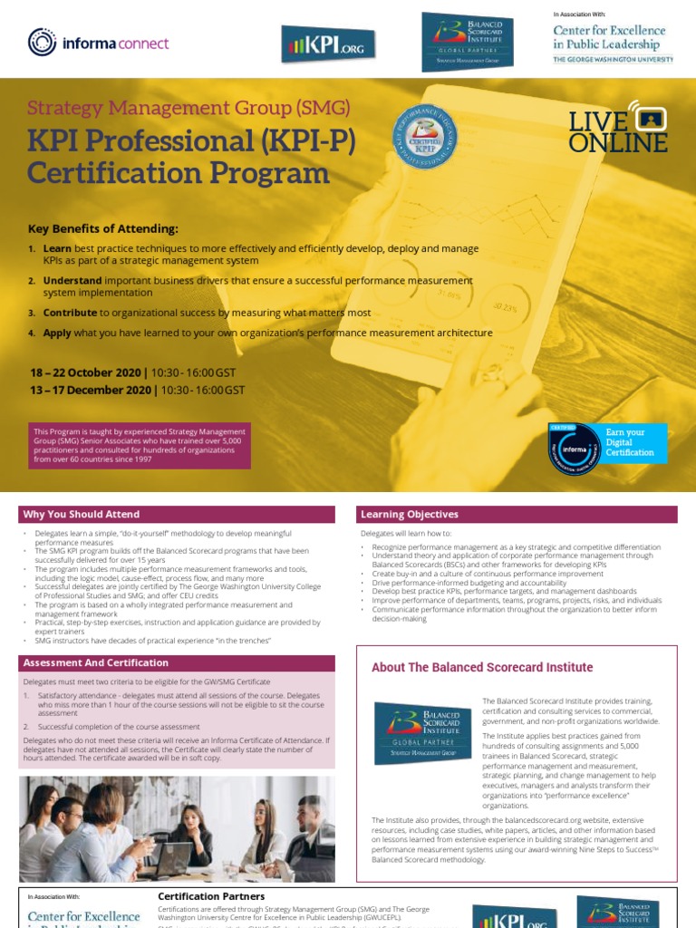 KPI Professional (KPI-P) Certification Program: Live Online | PDF ...