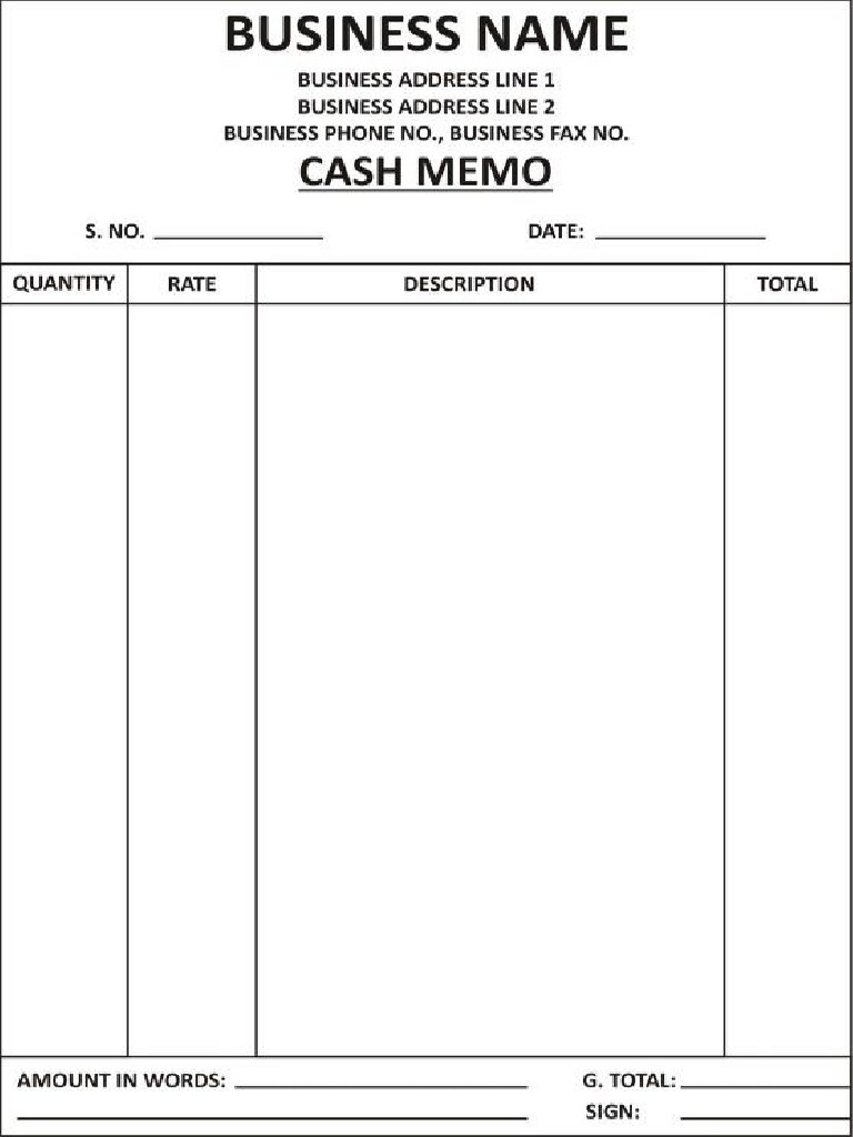 Cash Memo Format | PDF