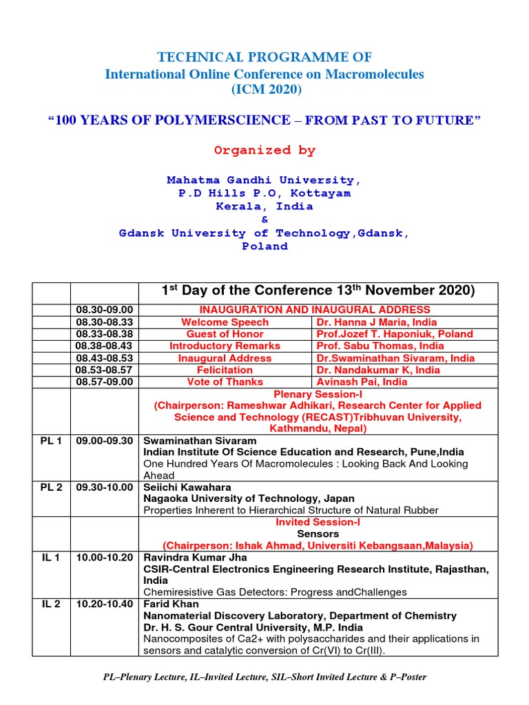 Modified Final PROGRAMME ICM 2020 | PDF | Nanocomposite | Gel