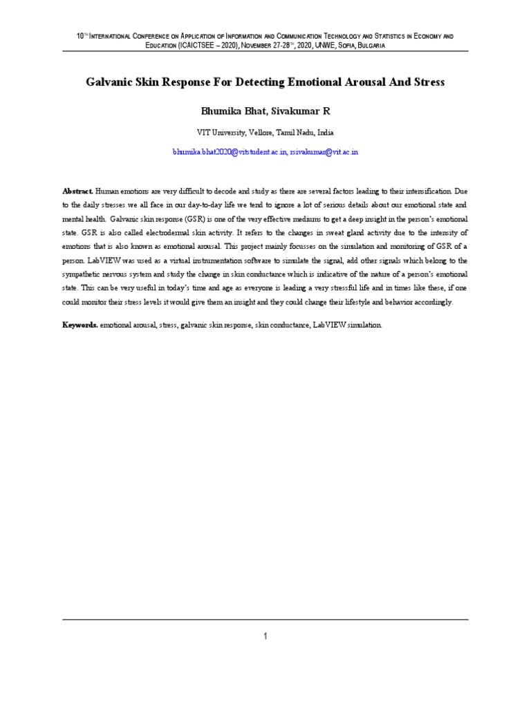 Galvanic Skin Response For Detecting Emotional Arousal and Stress | PDF