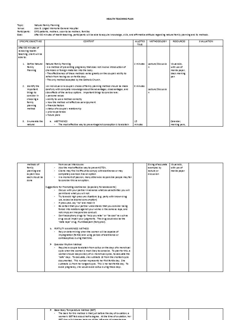 Health Teaching Plan | PDF | Sexual Intercourse | Health Sciences