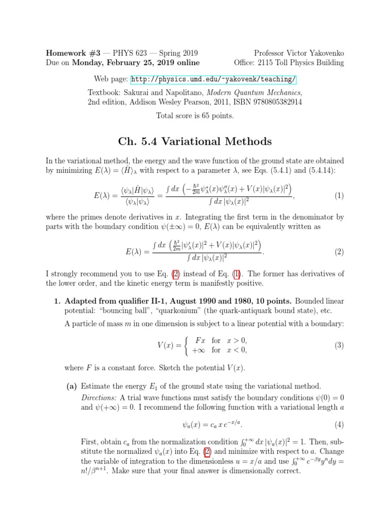 Ch. 5.4 Variational Methods | PDF | Calculus Of Variations | Wave Function