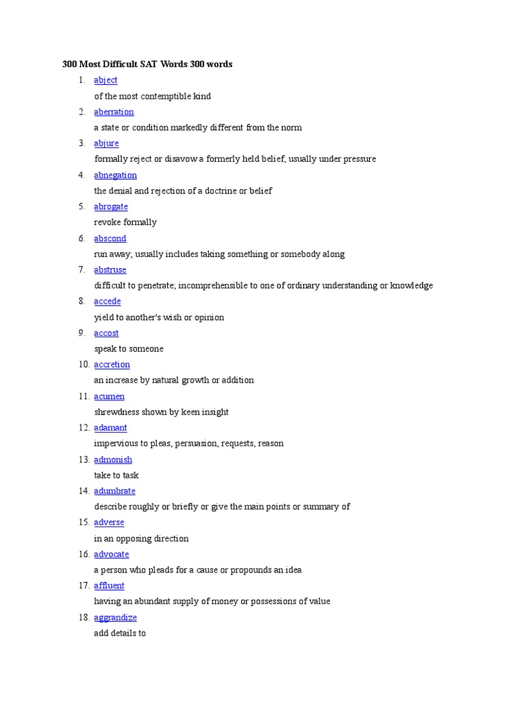 300 Most Difficult SAT Words | PDF | Psychological Concepts