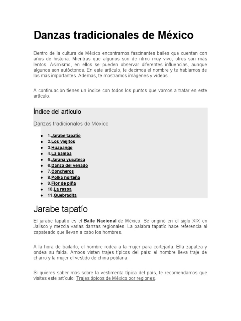 Danzas Tradicionales de México | PDF | Jarabe Tapatío | Bailes