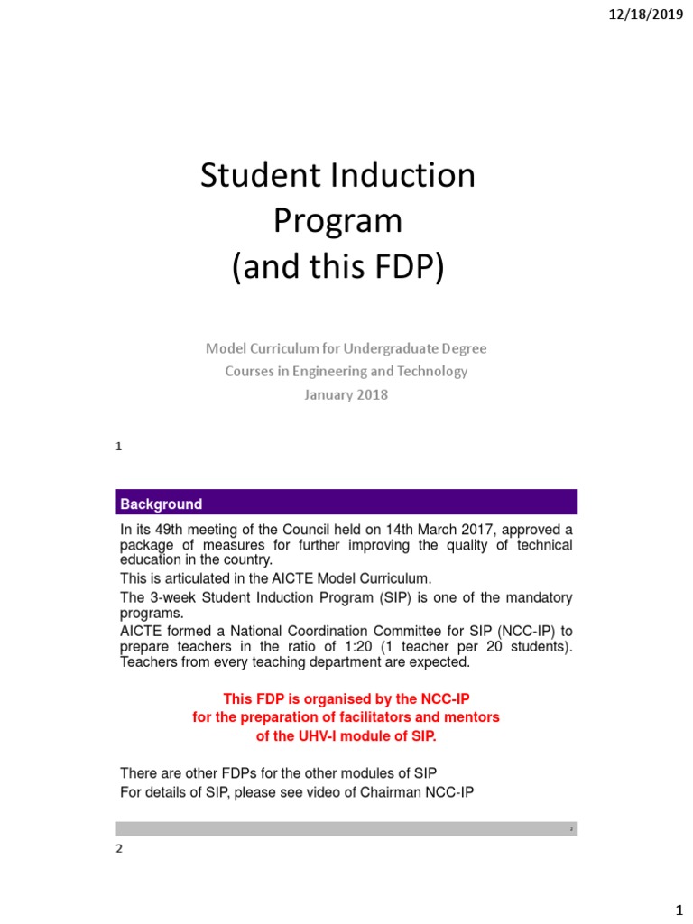 UHV 3D D1-S1A Students Induction Program Overview | PDF | Curriculum ...