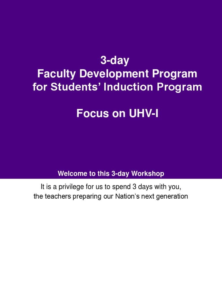 UHV 3D D1-S1B 3-Day FDP Session Plan | PDF | Behavior Modification ...