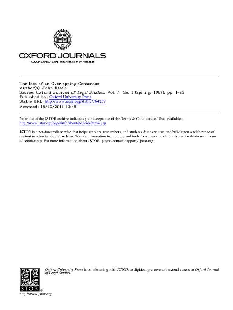 RAWLS, John. The Idea of An Overlapping Consensus | PDF | Immanuel Kant ...