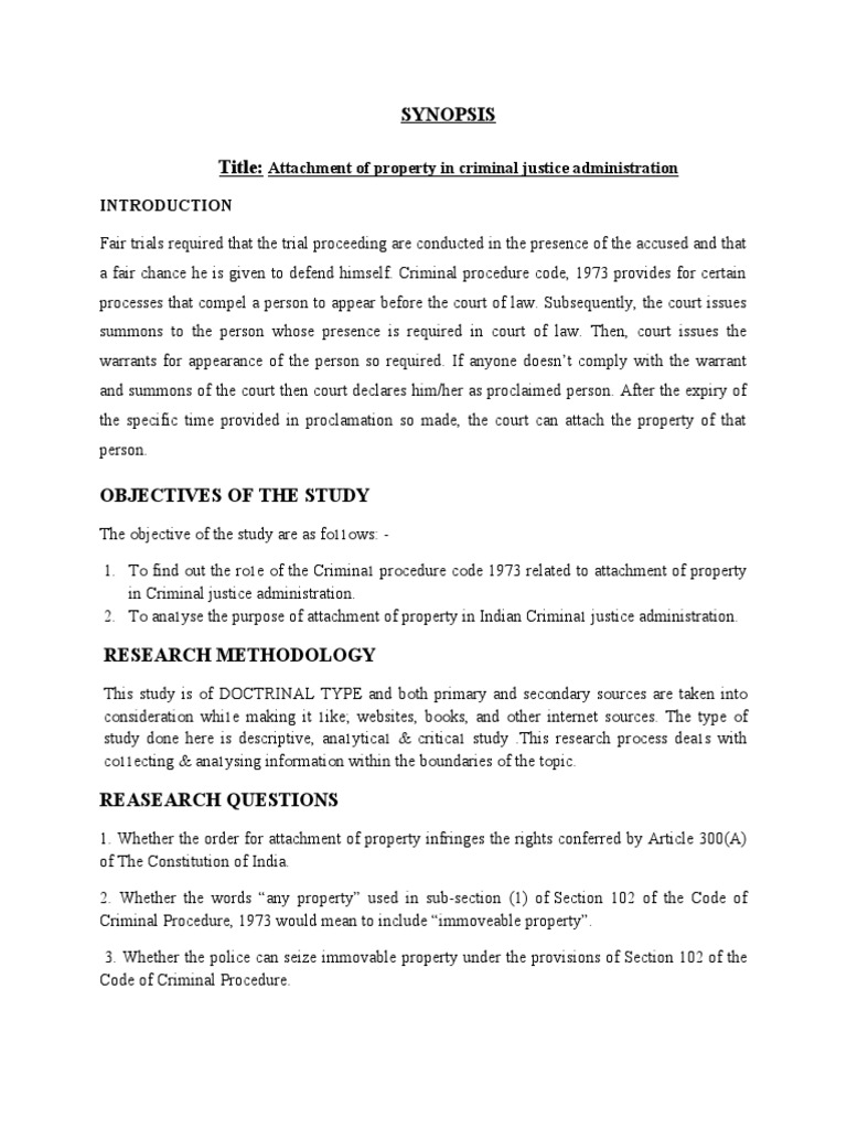 SYNOPSIS CRPC | PDF | Criminal Procedure In South Africa | Property