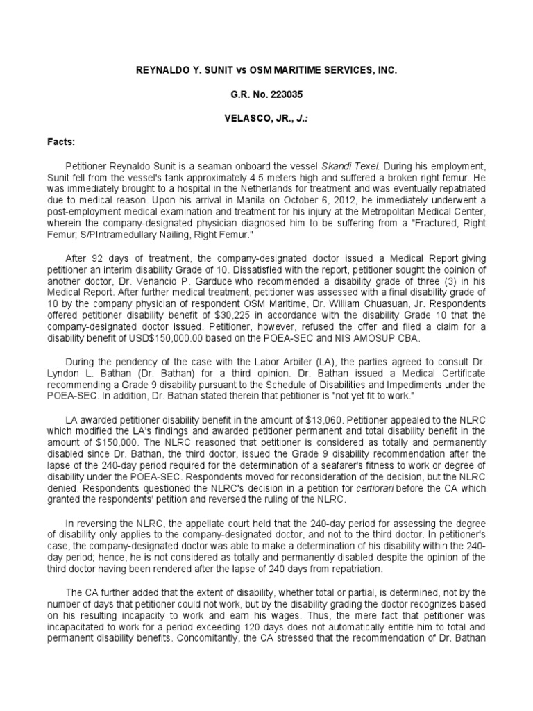 Sunit Vs OSM Maritime | PDF | Disability | Physical Therapy