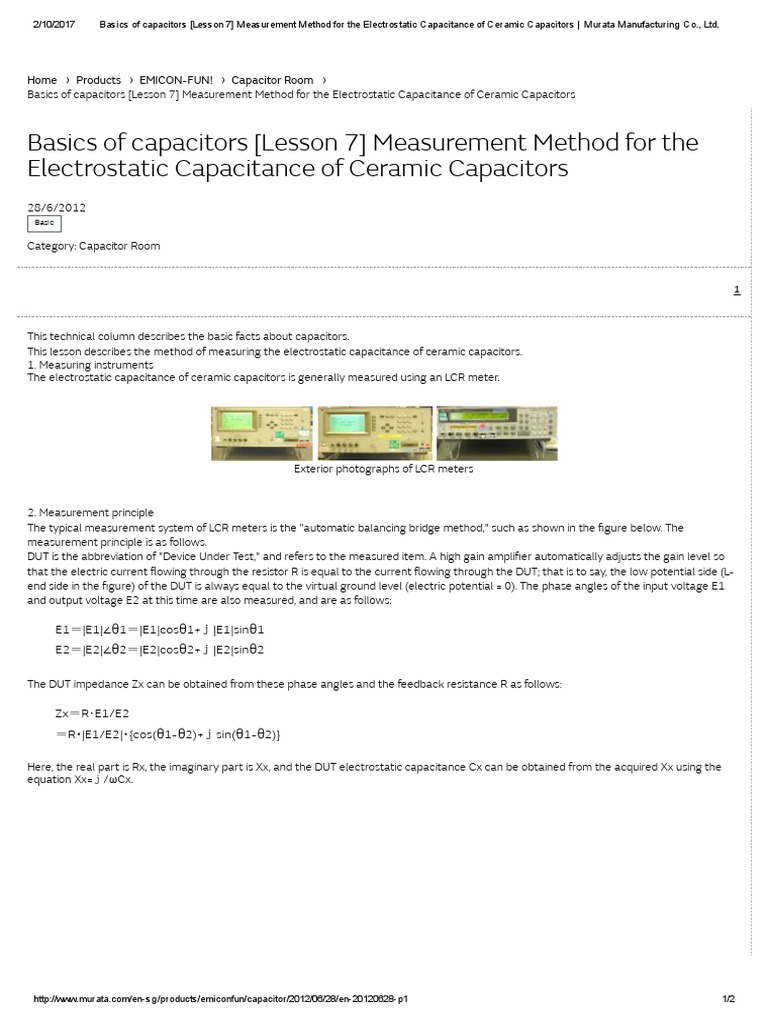 Basics of Capacitors (Lesson 7) Measurement Method For The Electrostatic Capacitance of Ceramic ...