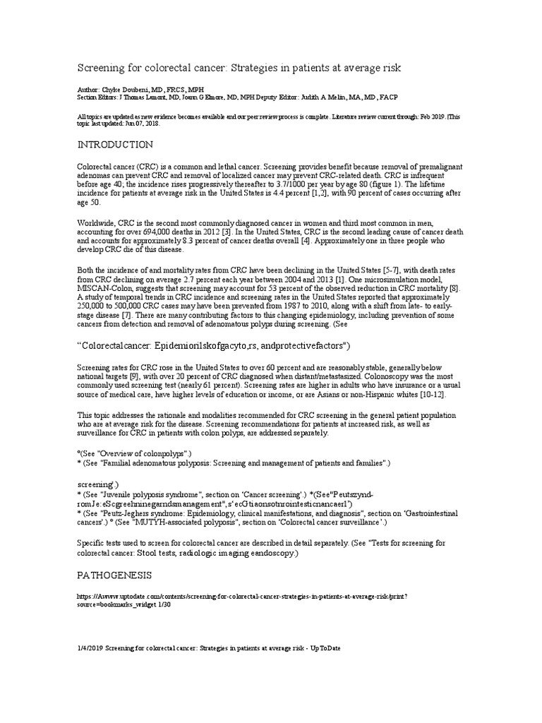 Screening For Colorectal Cancer | PDF | Colorectal Cancer | Colonoscopy