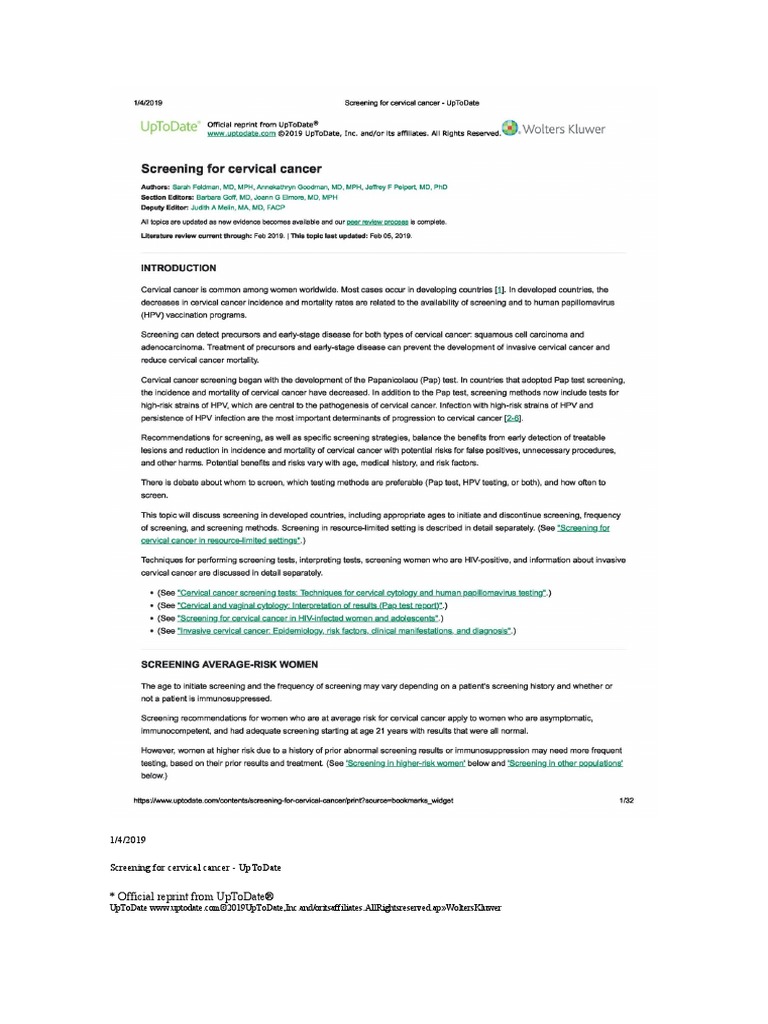 Screening For Cervical Cancer | PDF | Cervical Cancer | Screening ...