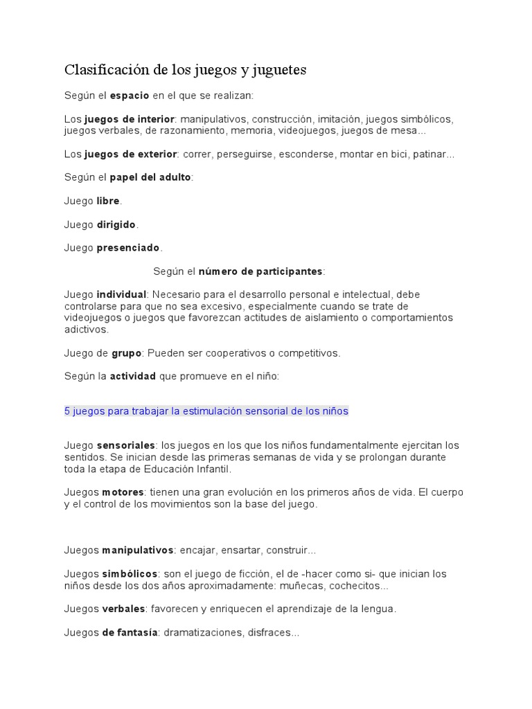 El Juego y Su Clasificación | PDF | Adultos | Aprendizaje