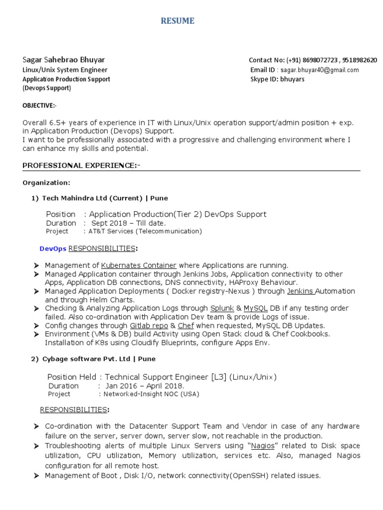 Sagar Devops Resume | PDF | Linux | System Software
