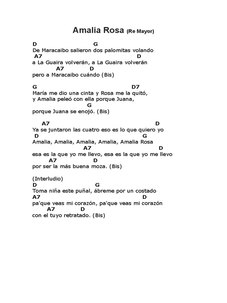 Amalia Rosa Letra y Acordes | PDF