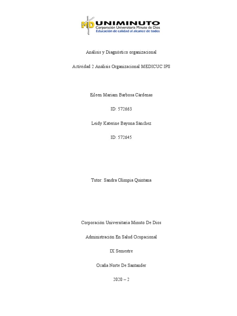 Medicuc Ips Analisis Organizacional | PDF | Calidad (comercial ...