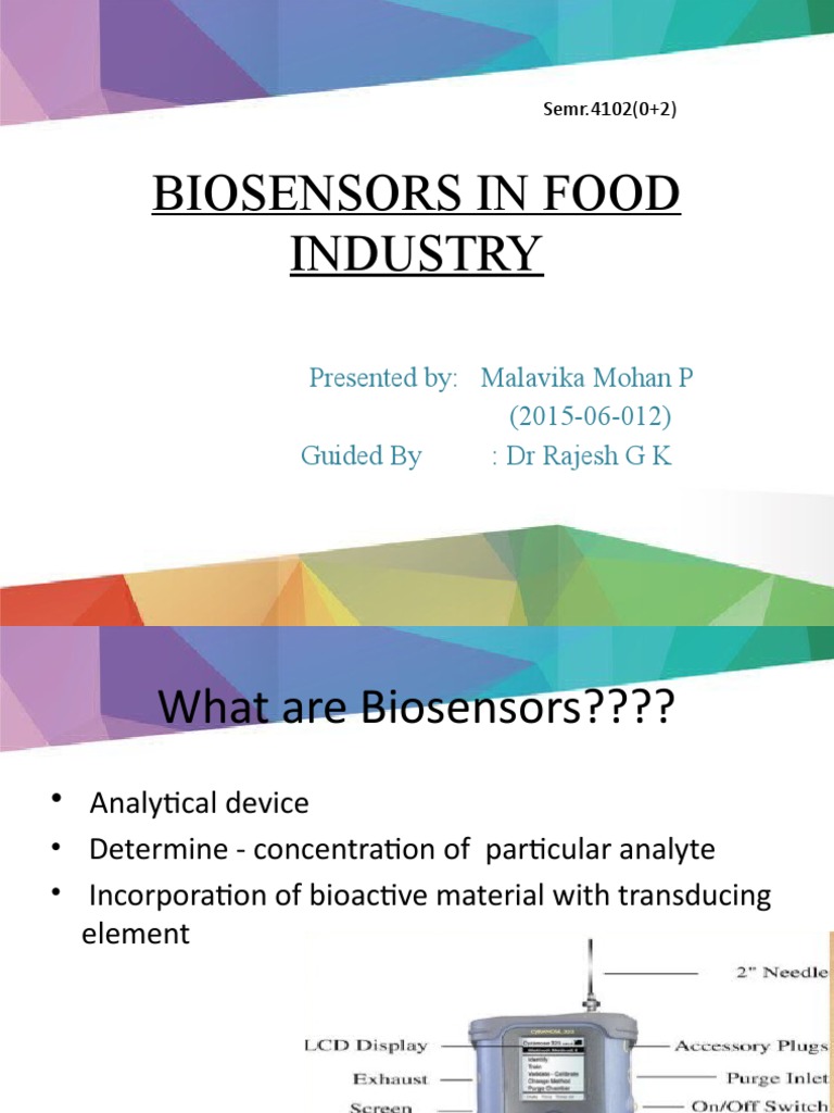 Biosensors in Food Industry: Presented By: Malavika Mohan P (2015-06 ...
