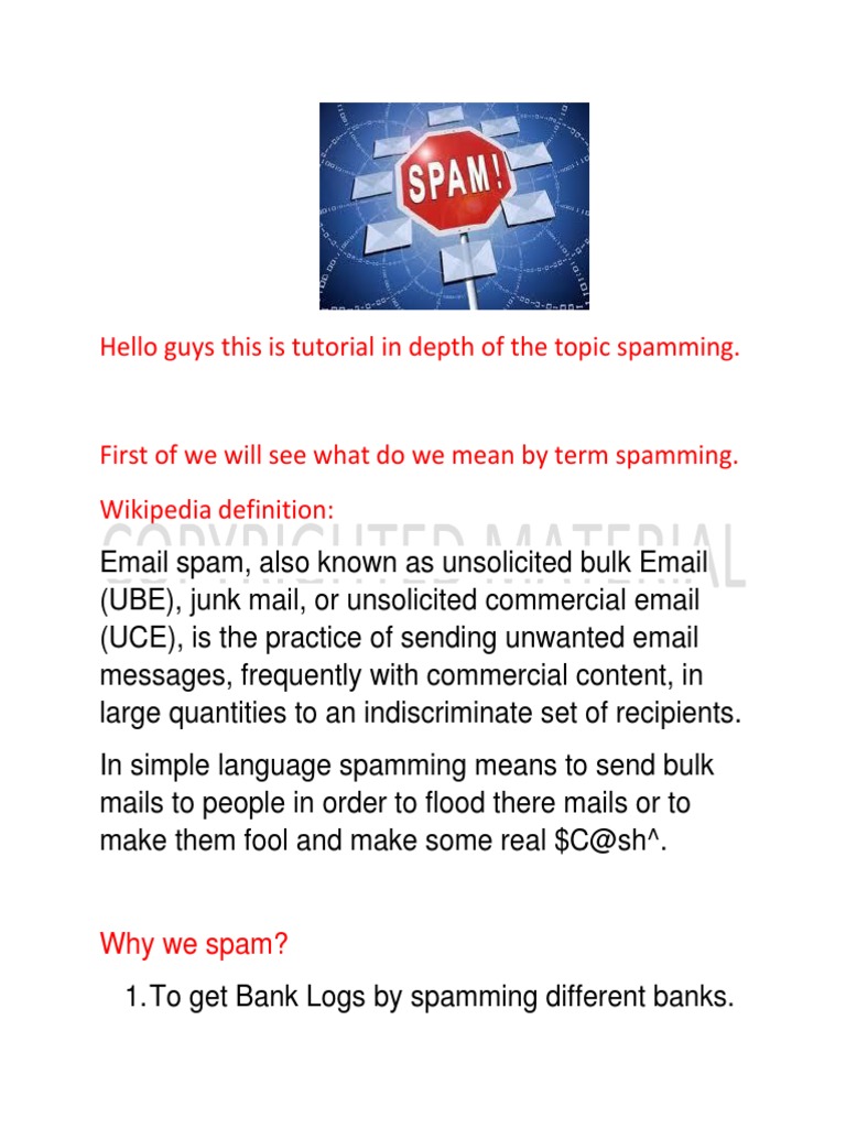 Hello Guys This Is Tutorial in Depth of The Topic Spamming | PDF ...