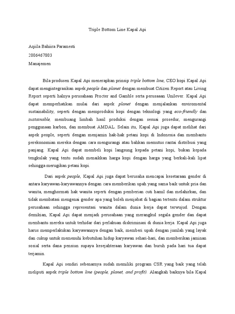 Triple Bottom Line Kapal Api | PDF