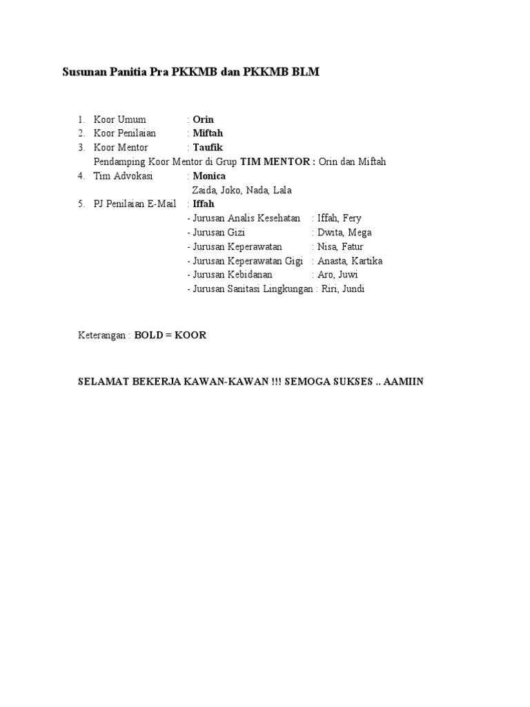 Susunan Panitia PKKMB BLM-1 | PDF