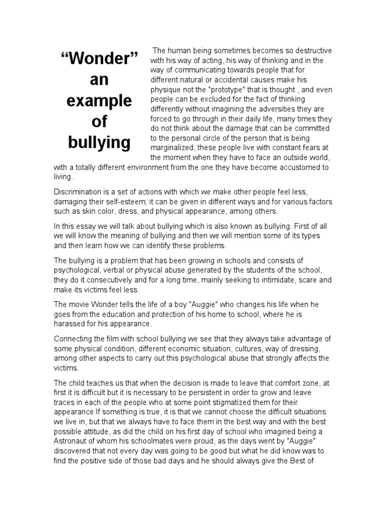 "Wonder" An Example of Bullying | PDF | Bullying | Action (Philosophy)