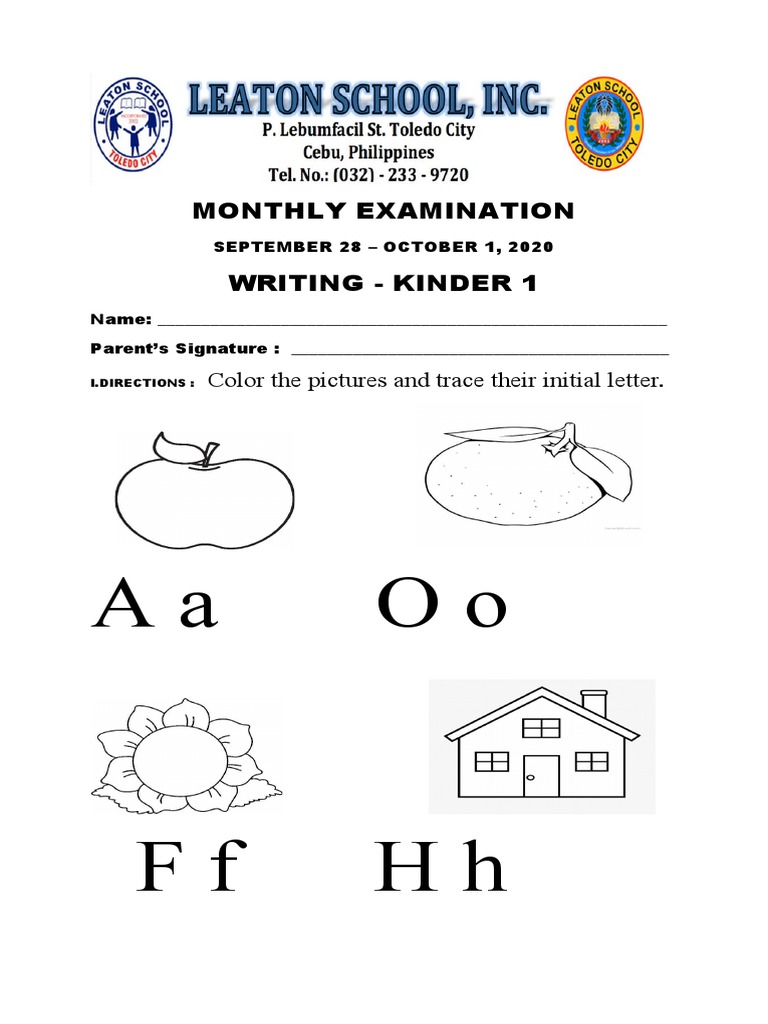 k1 Writing Monthly Exams Sept.28 0ct.1 | PDF