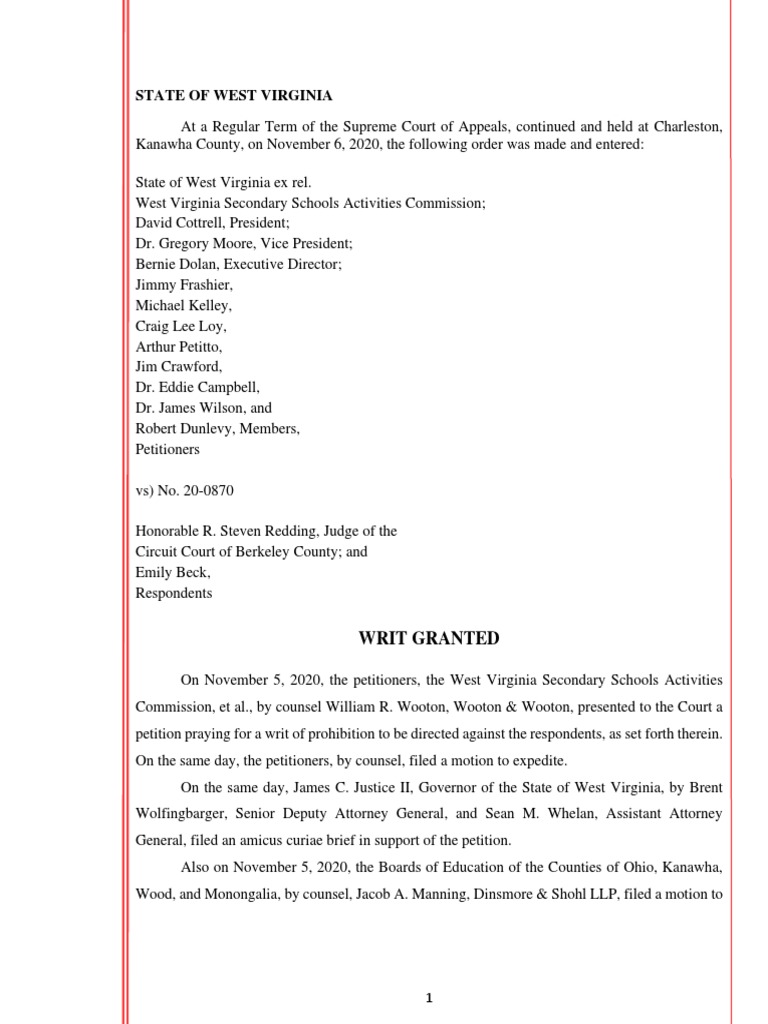 State of West Virginia: Writ Granted | PDF | Supreme Court Of Virginia ...